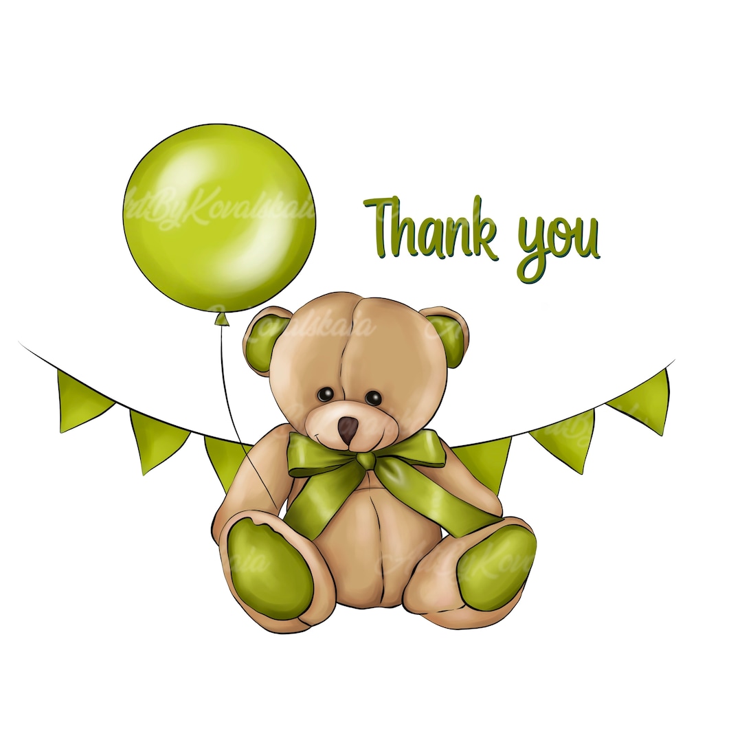 Teddy Bear Clipart, Thank You Tag, PNG, Baby Shower Clipart, Digital ...