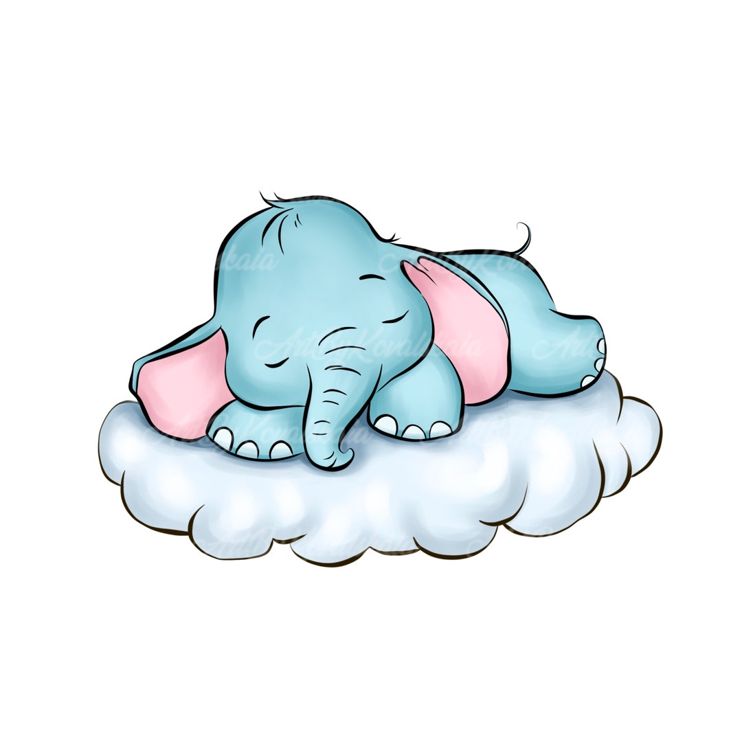 Elephant Clipart, Elephant on the Cloud PNG, Baby Shower, Digital ...