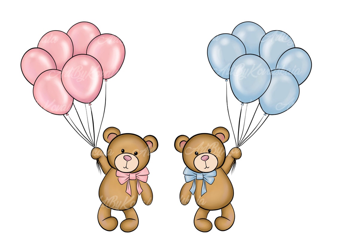 Teddy Bear With Balloons Clipart, Baby Shower PNG (digital Download) - Etsy