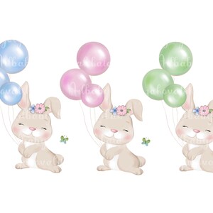 Bunny Clipart, Cute Bunny PNG, Balloons, Rabbit, Digital Download - Etsy