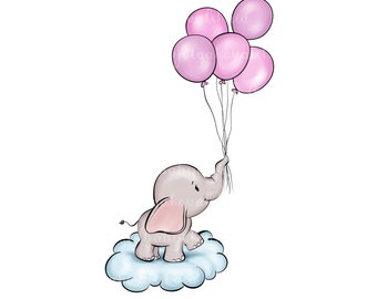 Elephant Clipart, Elephant, Balloons PNG, Baby Shower Girl, Digital ...