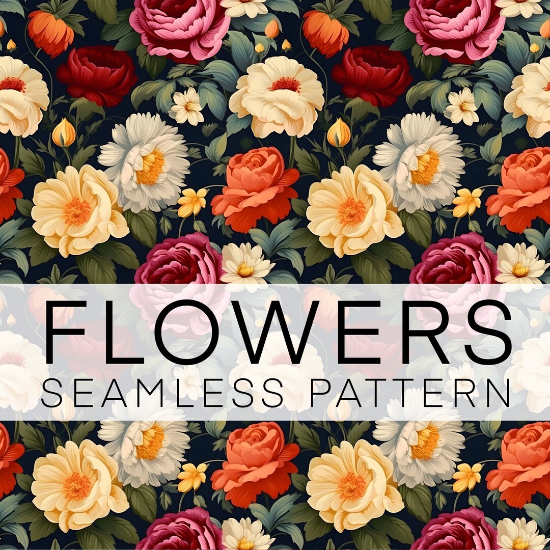 Seamless Pattern Flowers, Floral Digital Paper, Vintage Flowers ...