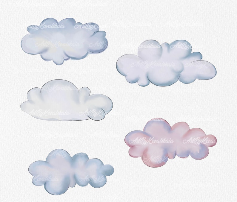 Watercolor Clouds Clipart PNG Digital Download - Etsy