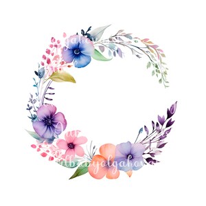 Floral Wreath PNG, Watercolor Frame Clipart, Digital Download - Etsy