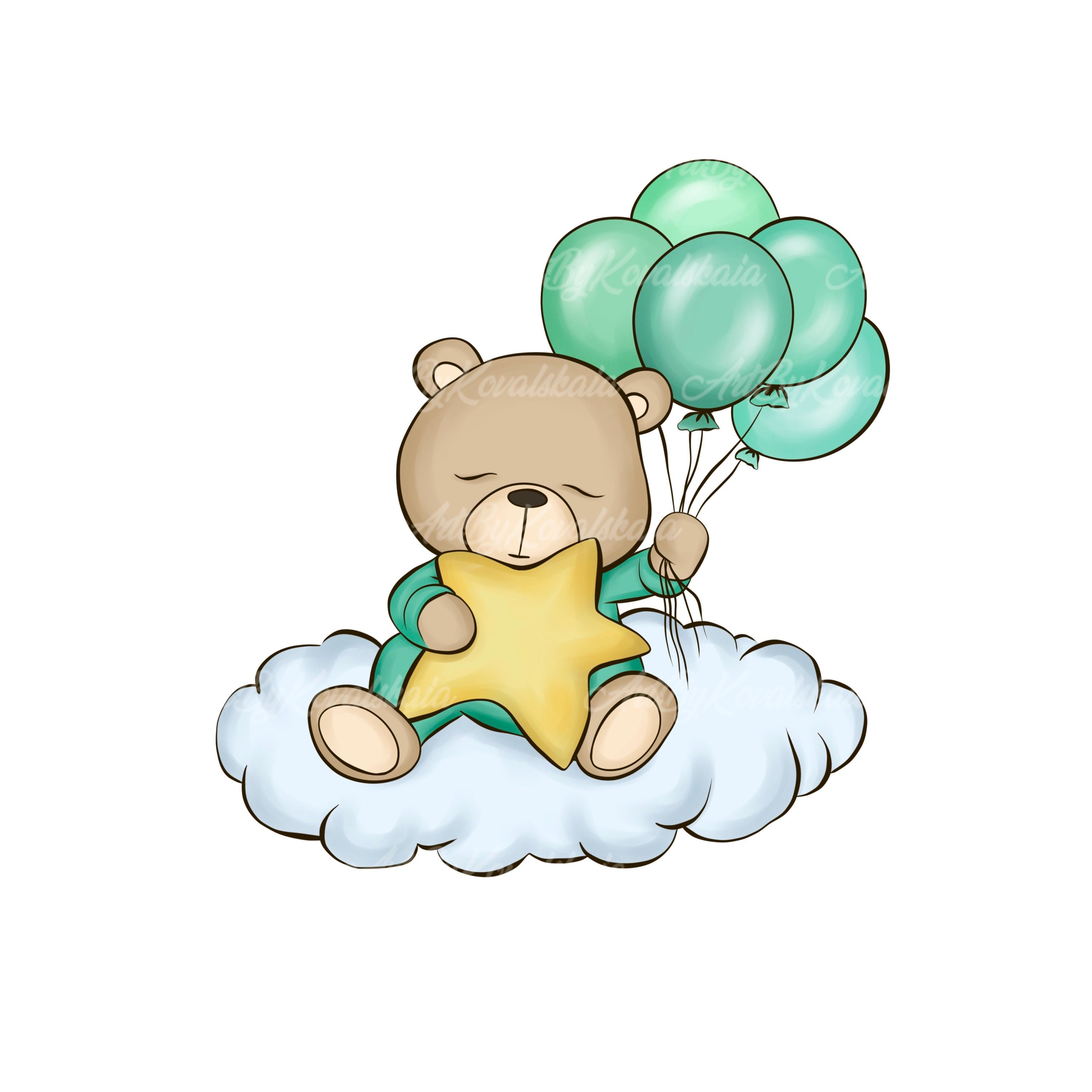 Teddy Bear Clipart Bear on the Cloud PNG Baby Shower - Etsy Australia