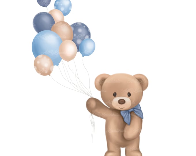 Bear With Balloons PNG | Baby Bear Sublimation | Balloons Clipart | Oh ...
