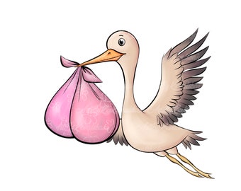 Stork Baby Shower Clipart, Stork PNG, Baby Shower Girl, Digital ...