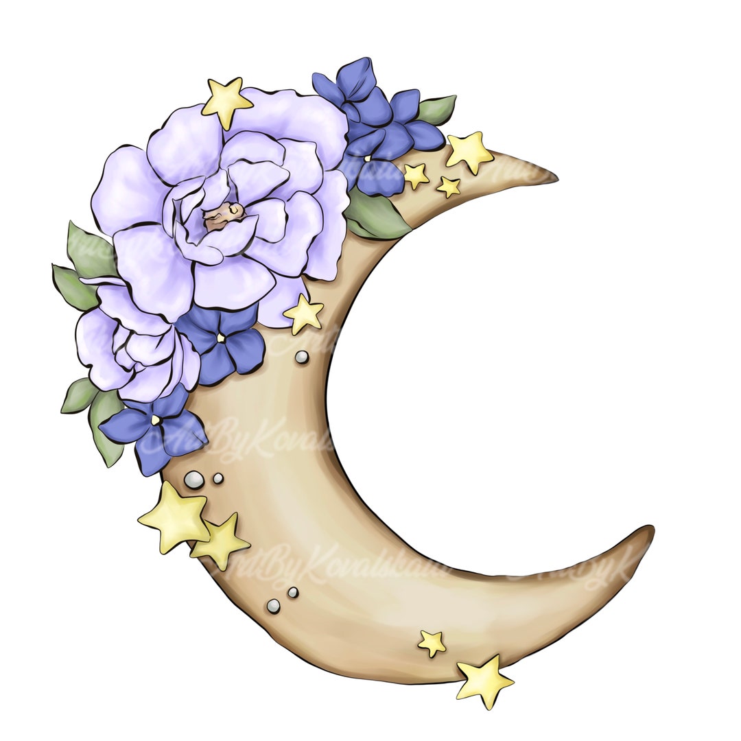 Moon PNG, Moon Clipart, Flowers, Baby Shower Clipart, Digital Download ...