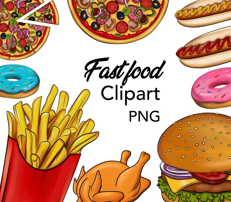 Fast Food Clipart, Junk Food PNG, Party Graphics (digital Download ...