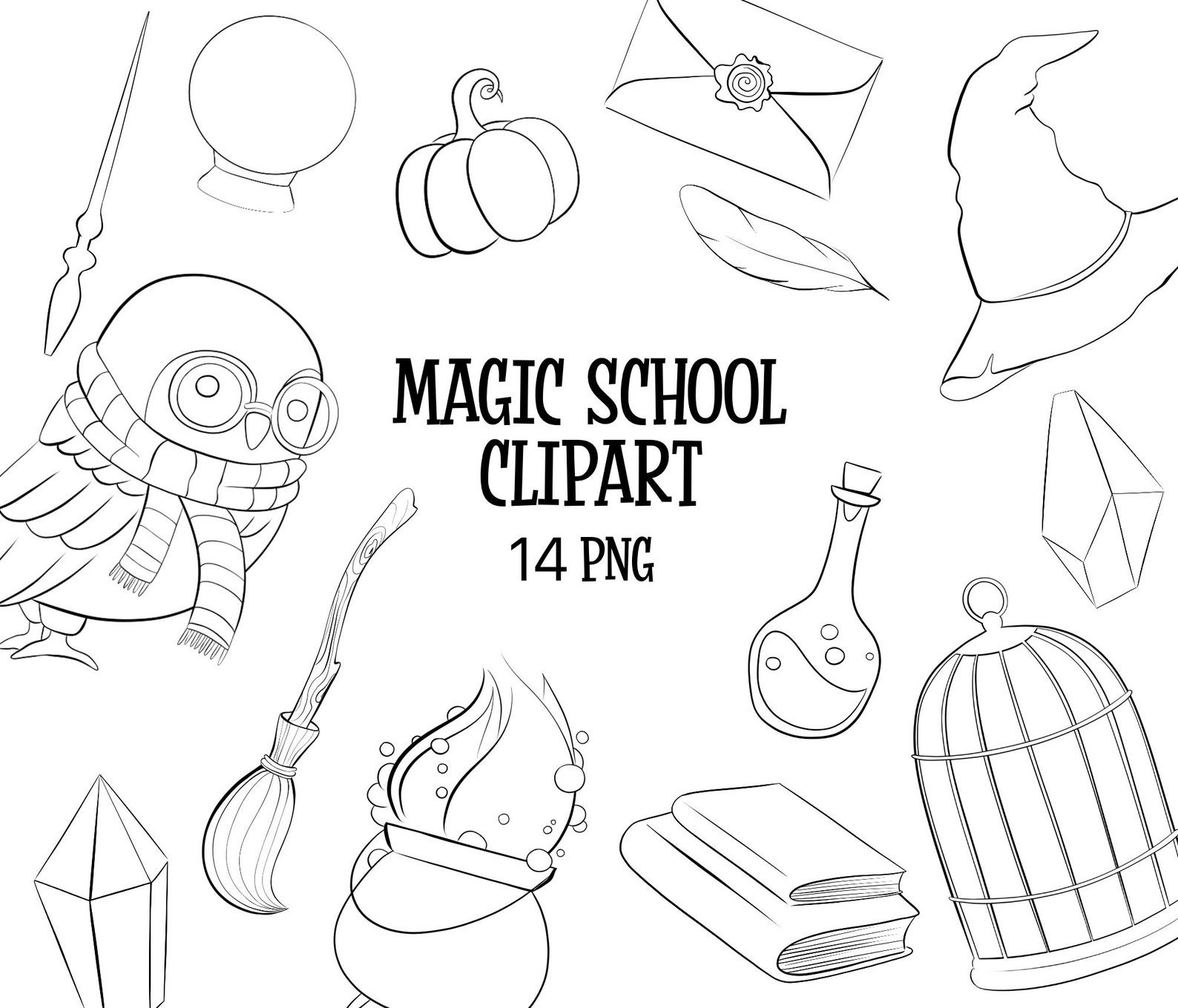 Clipart School of Magic Set of Magic Elements Magic Clipart - Etsy