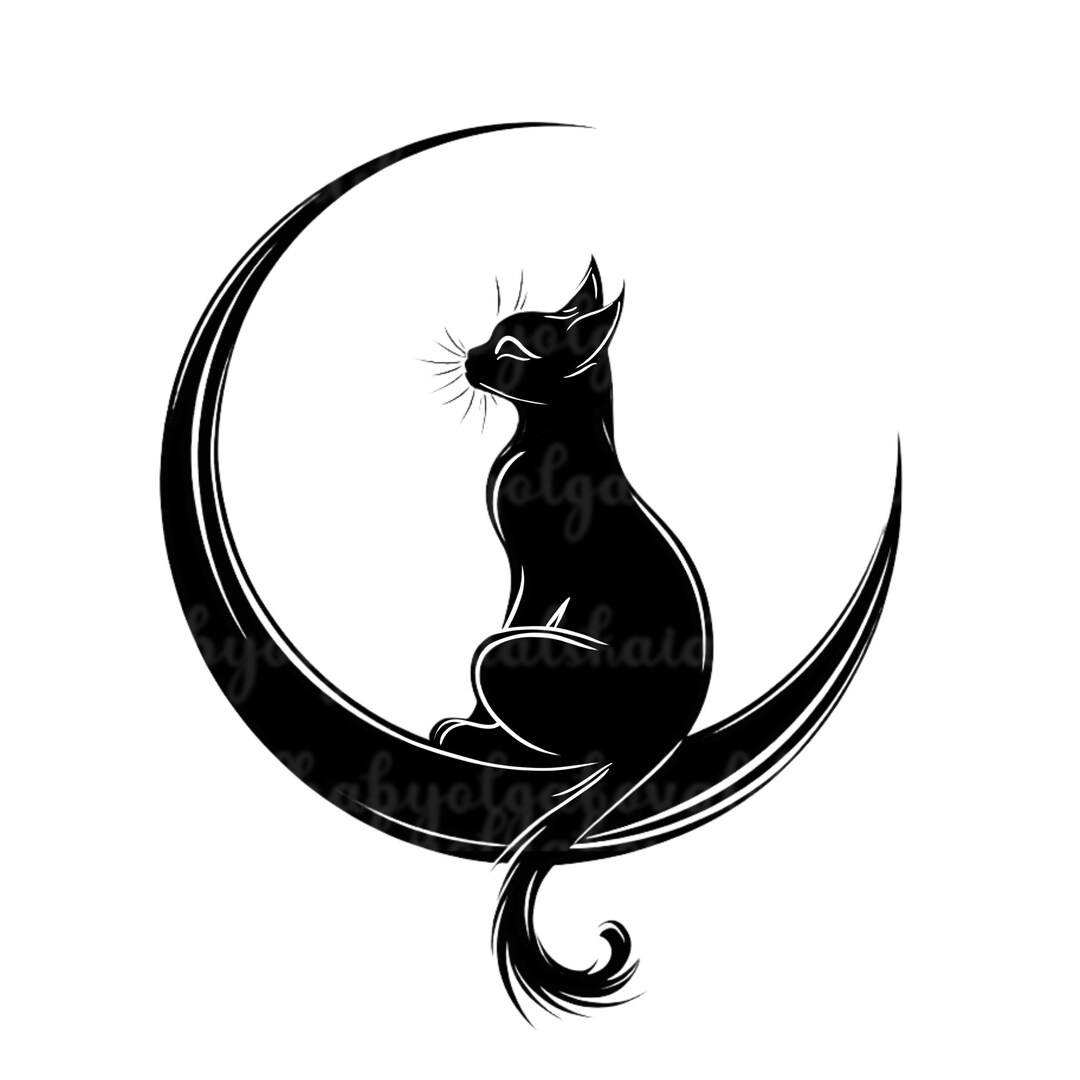 Cat on Moon Tattoo Design: Personalized PNG (digital Download) - Etsy