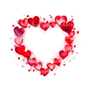 Watercolor Red Hearts Frame PNG, Valentines Day Clip Art, DIGITAL ...