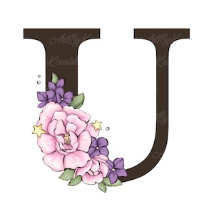 Letter U, Floral Alphabet Clipart, Letters Clipart, Flowers Clipart ...