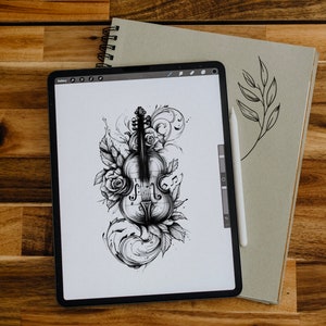 Tattoo Design Violin, Digital Tattoo Design for Women, Flowers ...