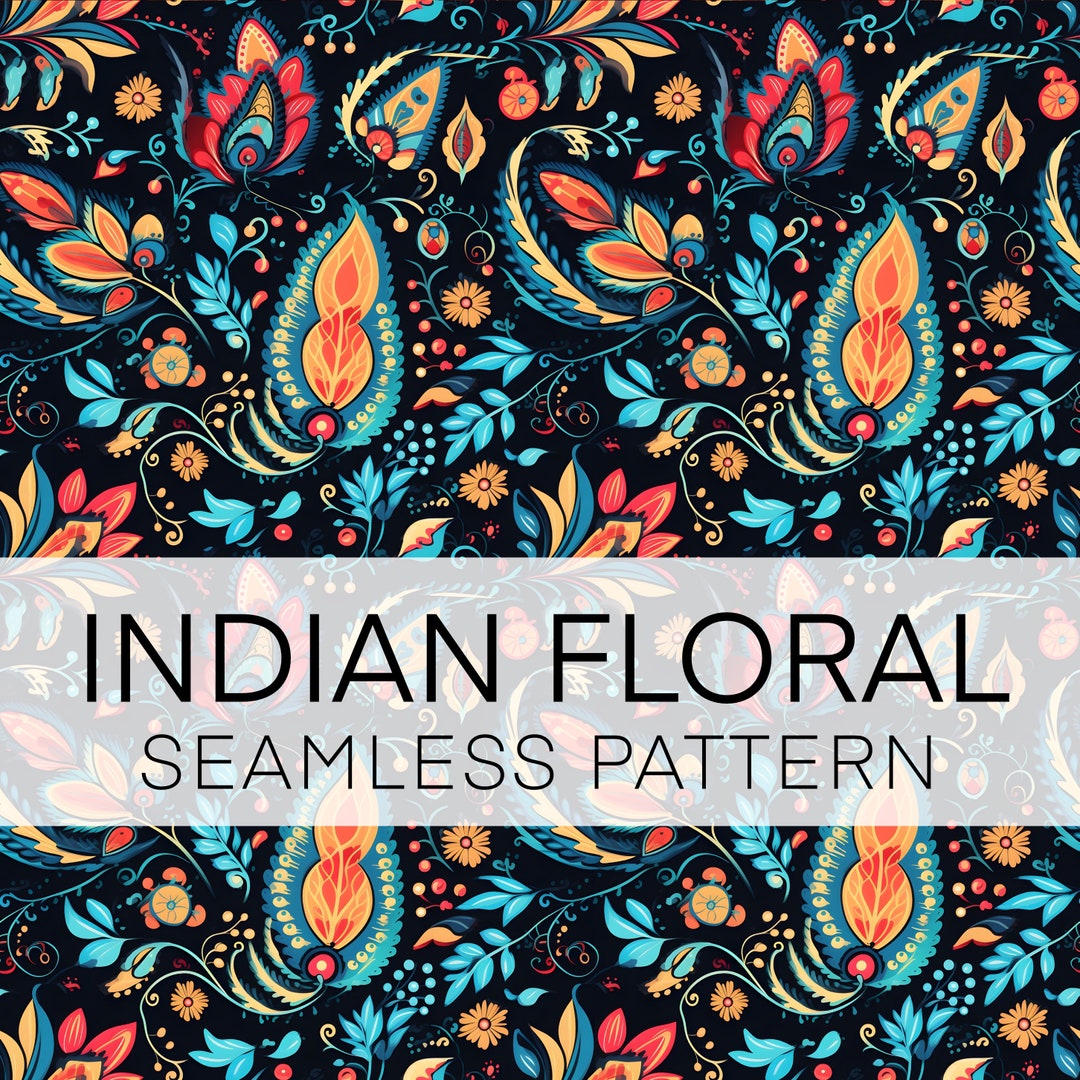 Indian Floral Seamless Pattern, Flowers Digital Paper, DIGITAL DOWNLOAD ...