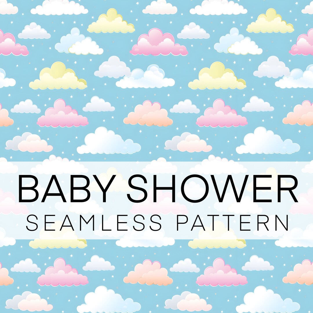 Nursery Boy Baby Shower Digital Paper, Baby Seamless Pattern Clouds ...
