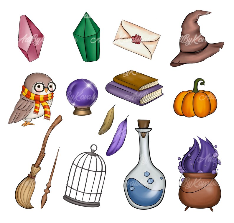 Clipart School of Magic Set of Magic Elements Magic Clipart - Etsy
