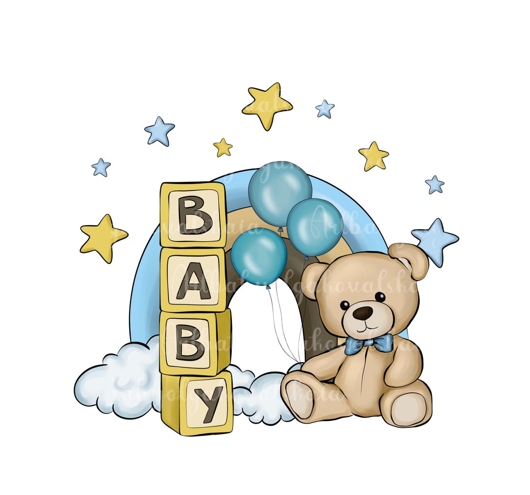 Teddy Bear Clipart, Cute Bear PNG, Baby Shower Clip Art, Rainbow, Blue ...
