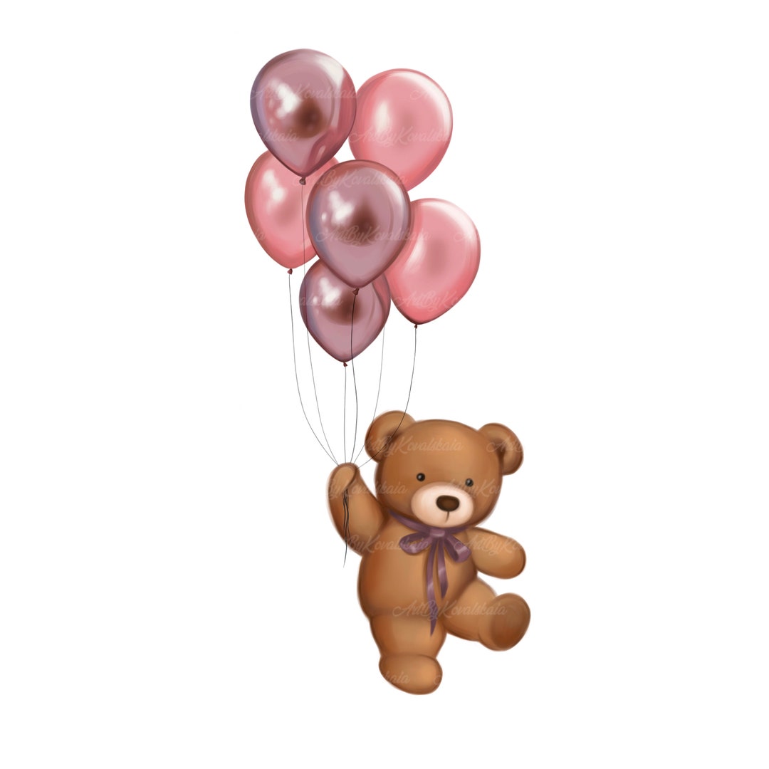 Teddy Bear With Balloons PNG Clipart: Baby Shower Decor (digital ...