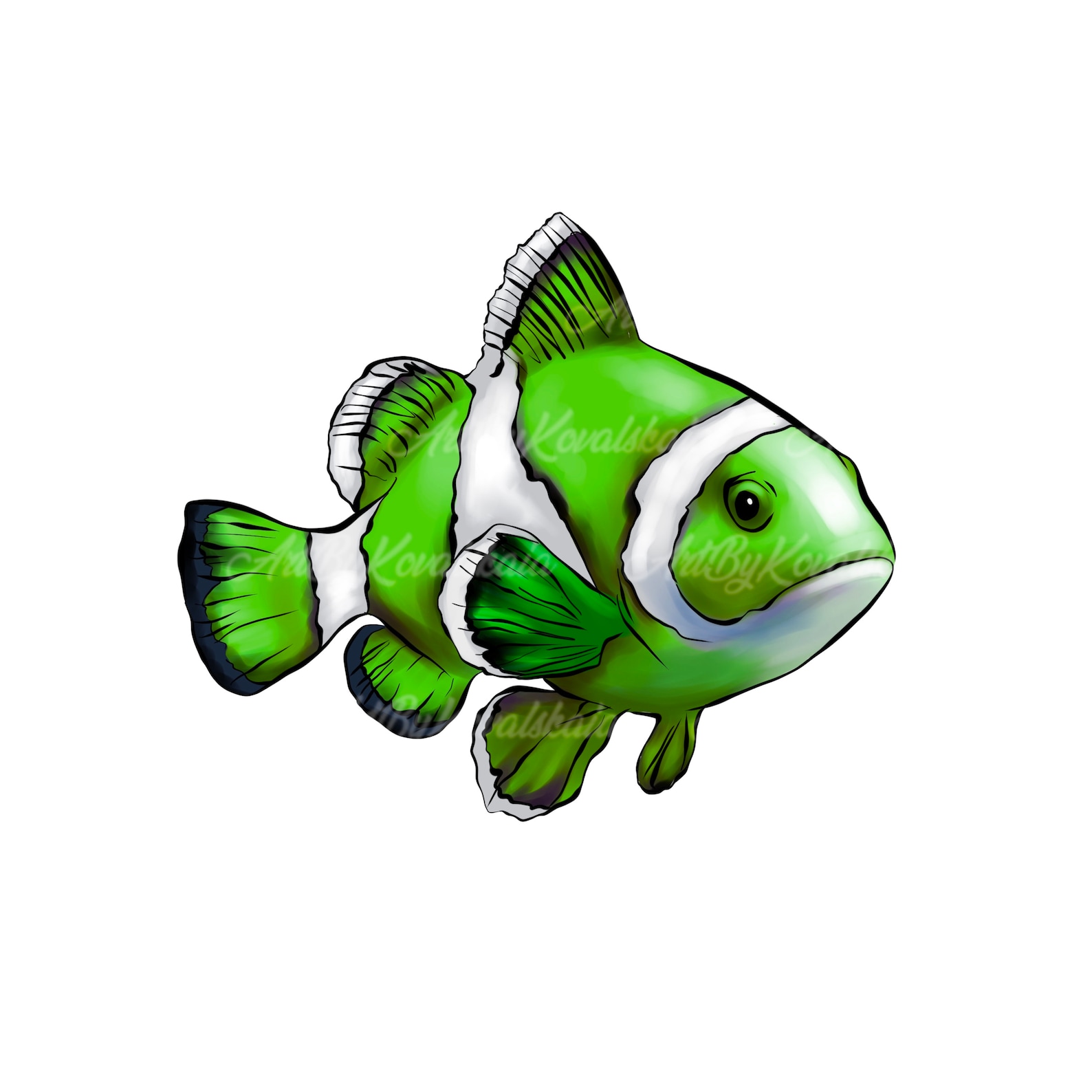Tropical Fish PNG: Green Clownfish Clip Art (digital Download) - Etsy