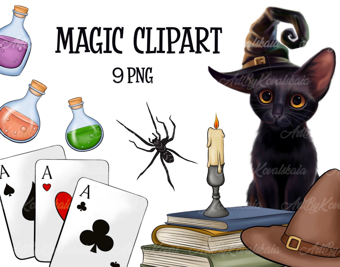 Magic School Clipart Set, Witch Cat, Potions, PNG (digital Download) - Etsy