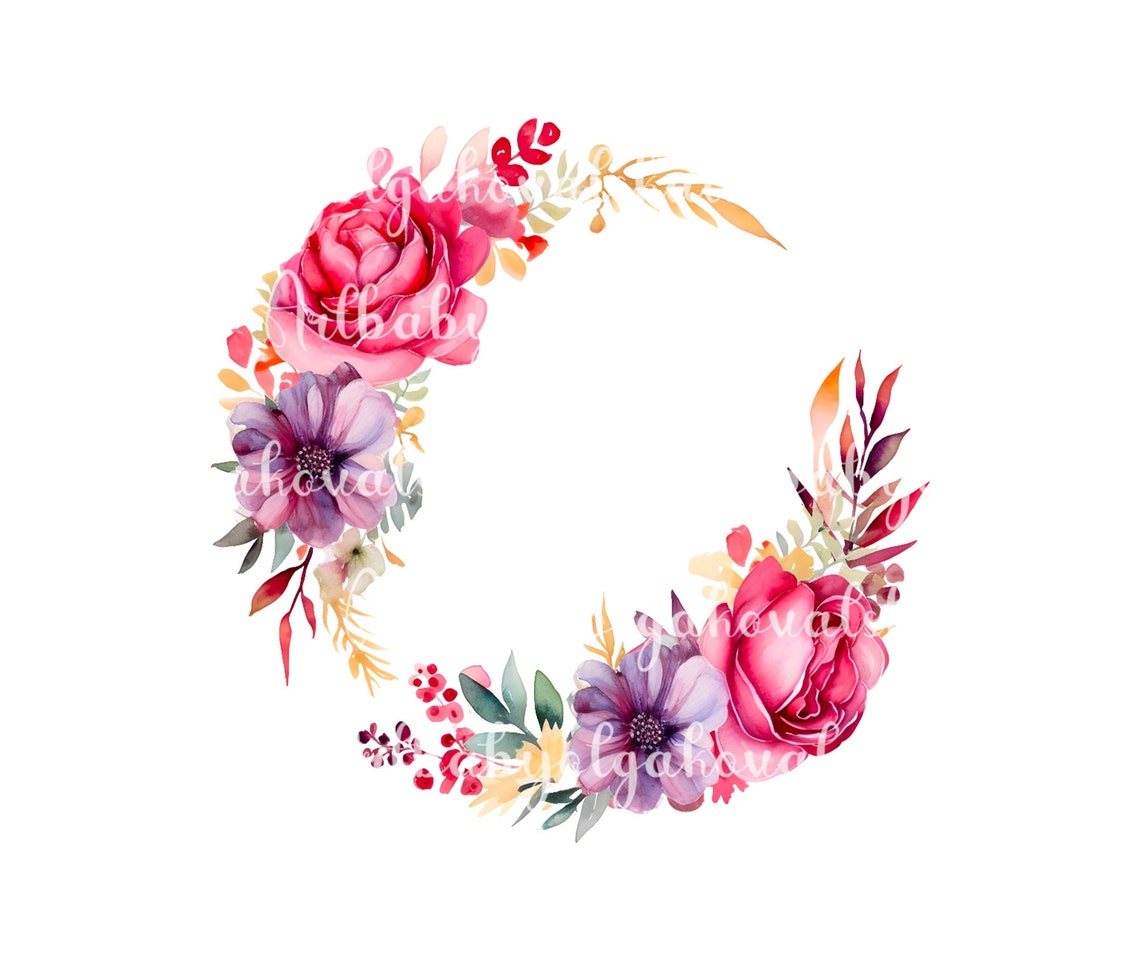 Floral Wreath PNG, Watercolor Frame Clipart, Digital Download - Etsy