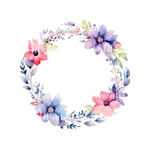 Floral Wreath PNG, Watercolor Frame Clipart, Digital Download - Etsy