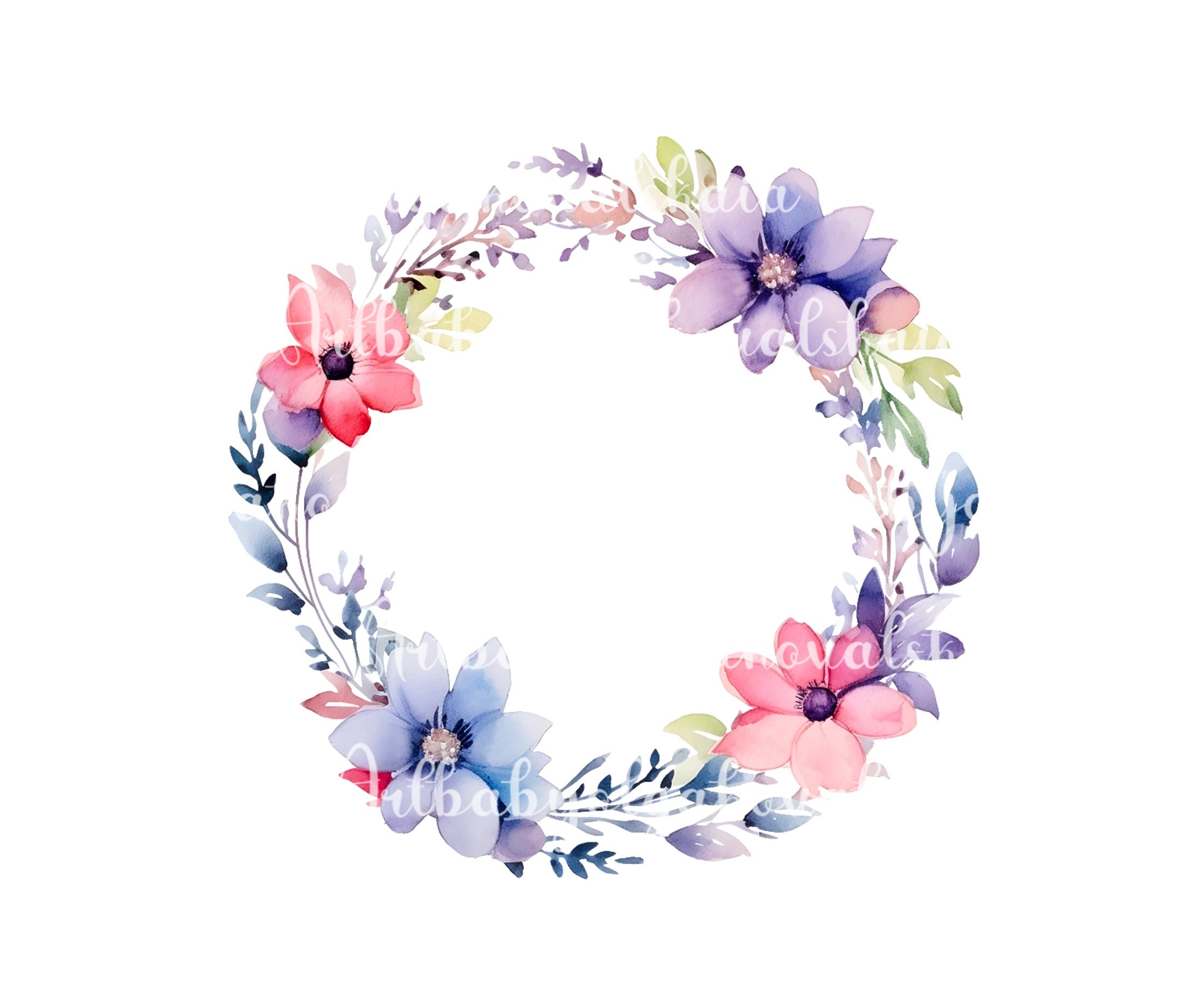 Floral Wreath PNG, Watercolor Frame Clipart, Digital Download - Etsy