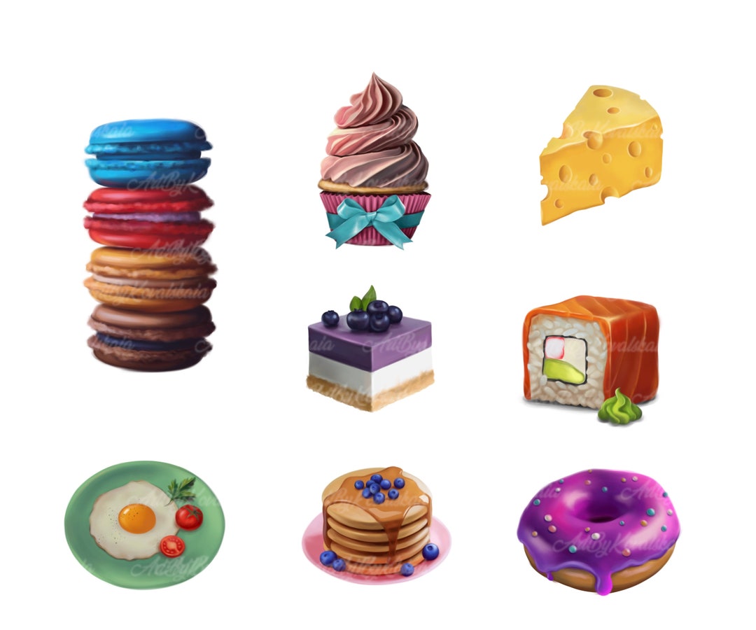 Food Clipart, Pancake, Cheese, Sushi, Macaroons, Donut, Cake, Breakfast ...