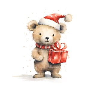 Christmas Teddy Bear Clipart, Cute Bear PNG, Watercolor Bear, Digital ...
