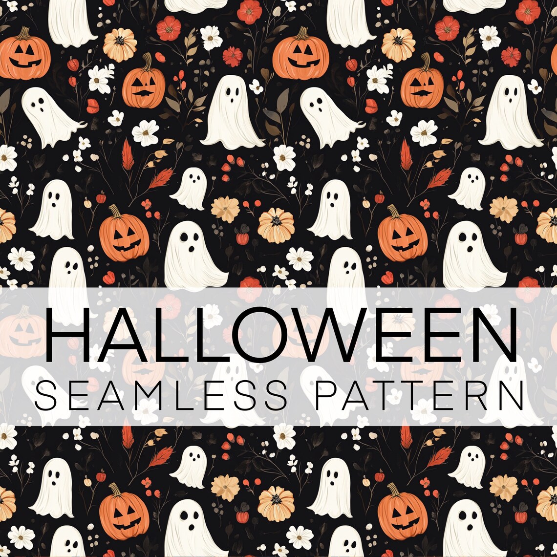Pumpkins Seamless Pattern, Halloween Digital Paper, Pumpkins, Ghosts ...