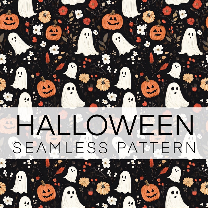 Pumpkins Seamless Pattern, Halloween Digital Paper, Pumpkins, Ghosts ...