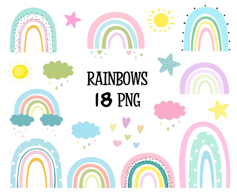 Boho Rainbow Clipart Rainbows PNG Digital Download - Etsy