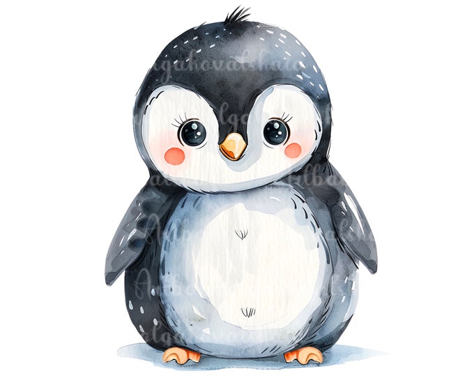 Watercolor Penguin Clipart, Cute Penguin PNG, Baby Penguin Clipart ...