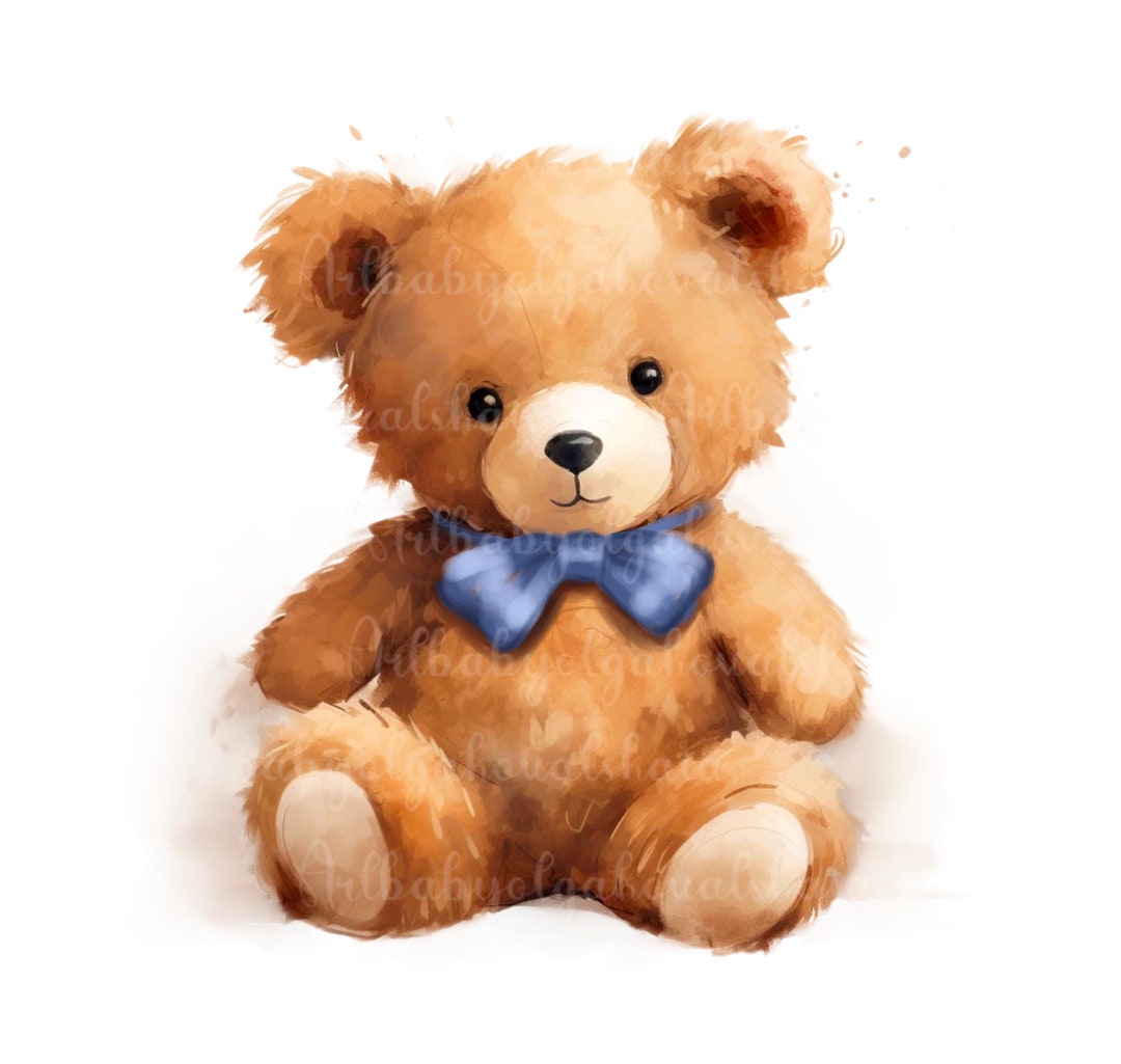 Watercolor Teddy Bear Clipart PNG, Baby Shower Boy, DIGITAL DOWNLOAD - Etsy