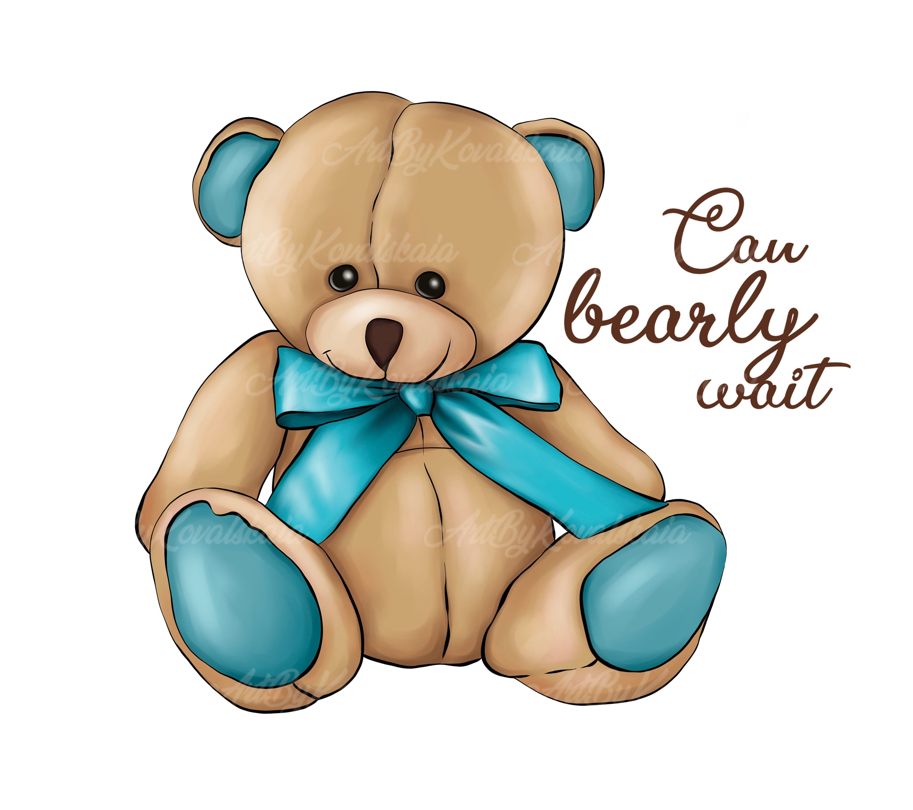 Teddy Bear Clipart Can Bearly Wait PNG Baby Shower Digital - Etsy