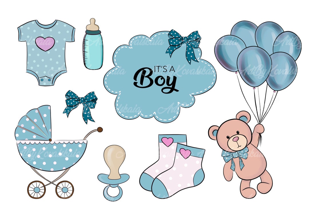 Teddy Bear Clip Art, Baby Clipart, Blue Nursery Planner Stickers, Baby ...