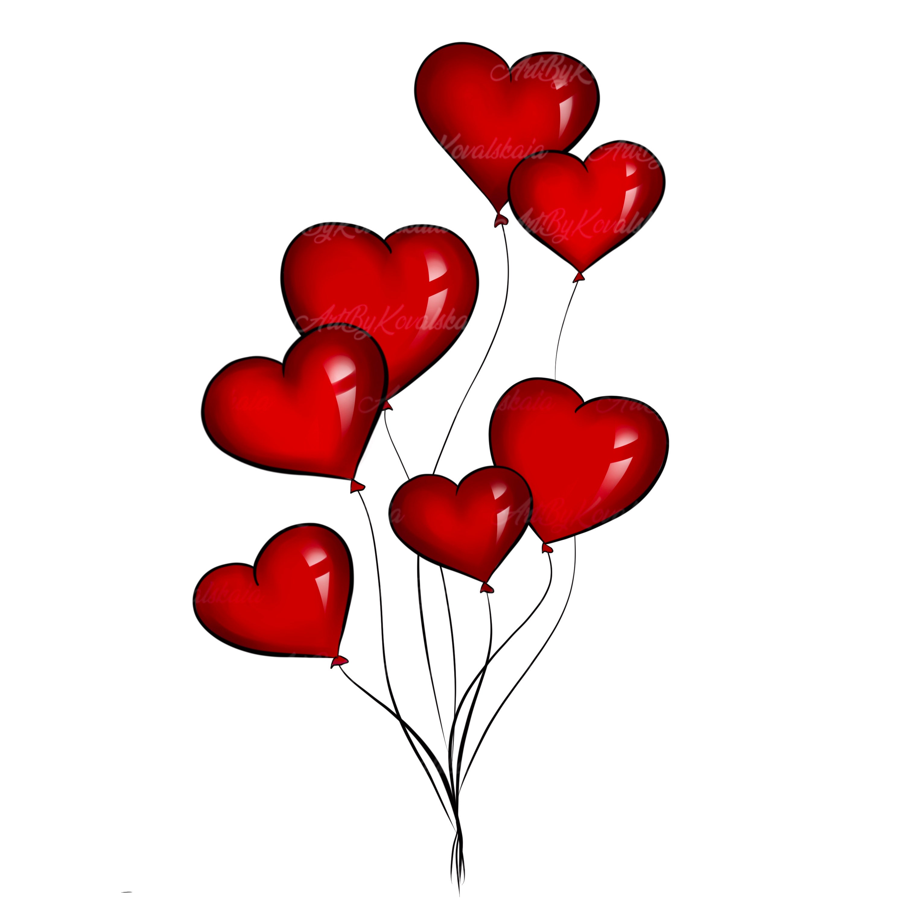 Valentines Day Balloons PNG Clipart Hearts PNG Clipart | Etsy