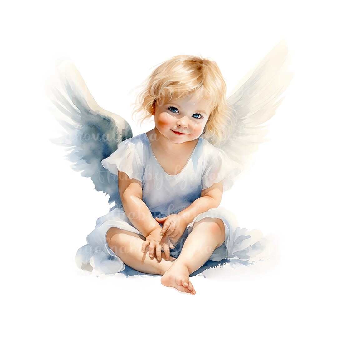 Watercolor Angel Clipart, Child Angel PNG, Baby Shower Girl, Digital ...