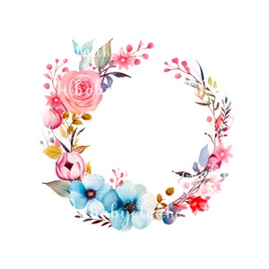 Floral Wreath PNG, Watercolor Frame Clipart, Digital Download - Etsy