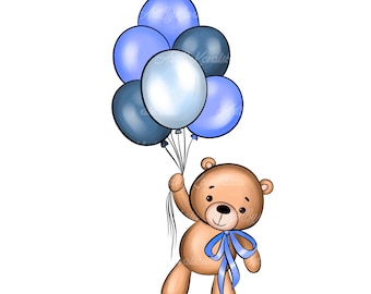 Teddy Bear Clipart, Cute Teddy Bear PNG, Baby Shower Boy, Digital Download - Etsy