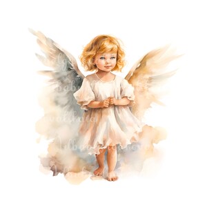 Watercolor Angel Clipart, Cute Child Angel PNG, Baby Shower Girl ...