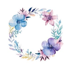 Floral Wreath PNG, Watercolor Frame Clipart, Digital Download - Etsy