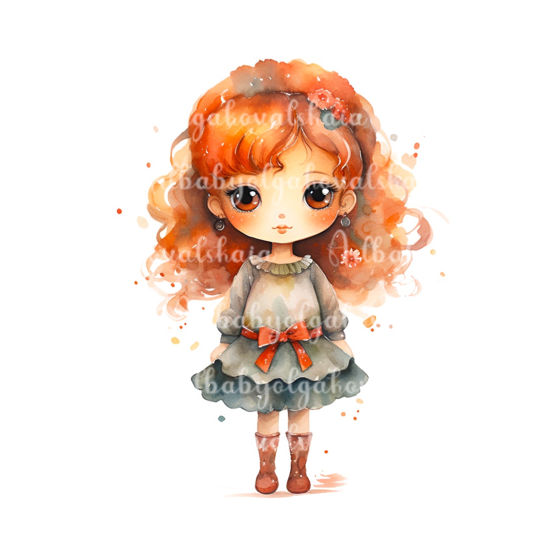 Watercolor Girl Clipart, Cute Doll PNG, DIGITAL DOWNLOAD - Etsy