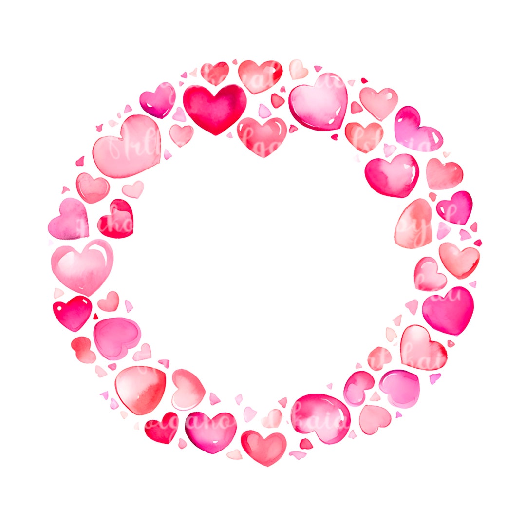 Watercolor Hearts Frame PNG, Valentines Day Clipart, Digital Download ...
