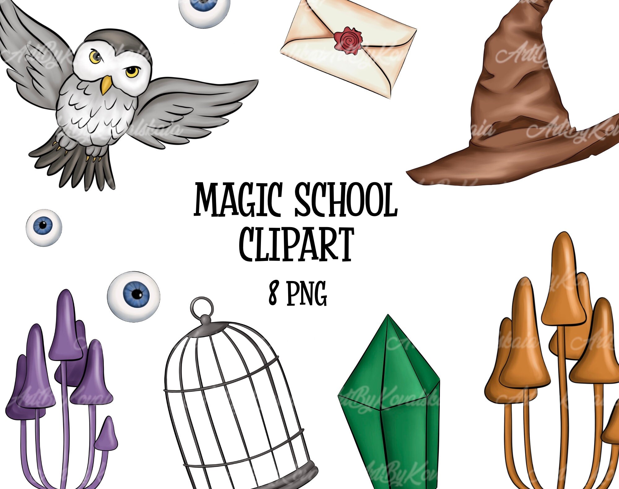 Clipart School of Magic Set of Magic Elements Magic Clipart - Etsy
