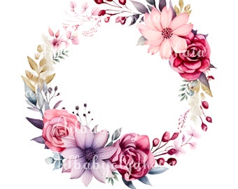 Floral Wreath PNG, Watercolor Frame Clipart, Digital Download - Etsy