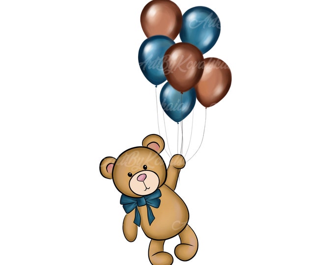 Bear With Balloons PNG | Baby Bear Sublimation | Balloons Clipart | Oh ...