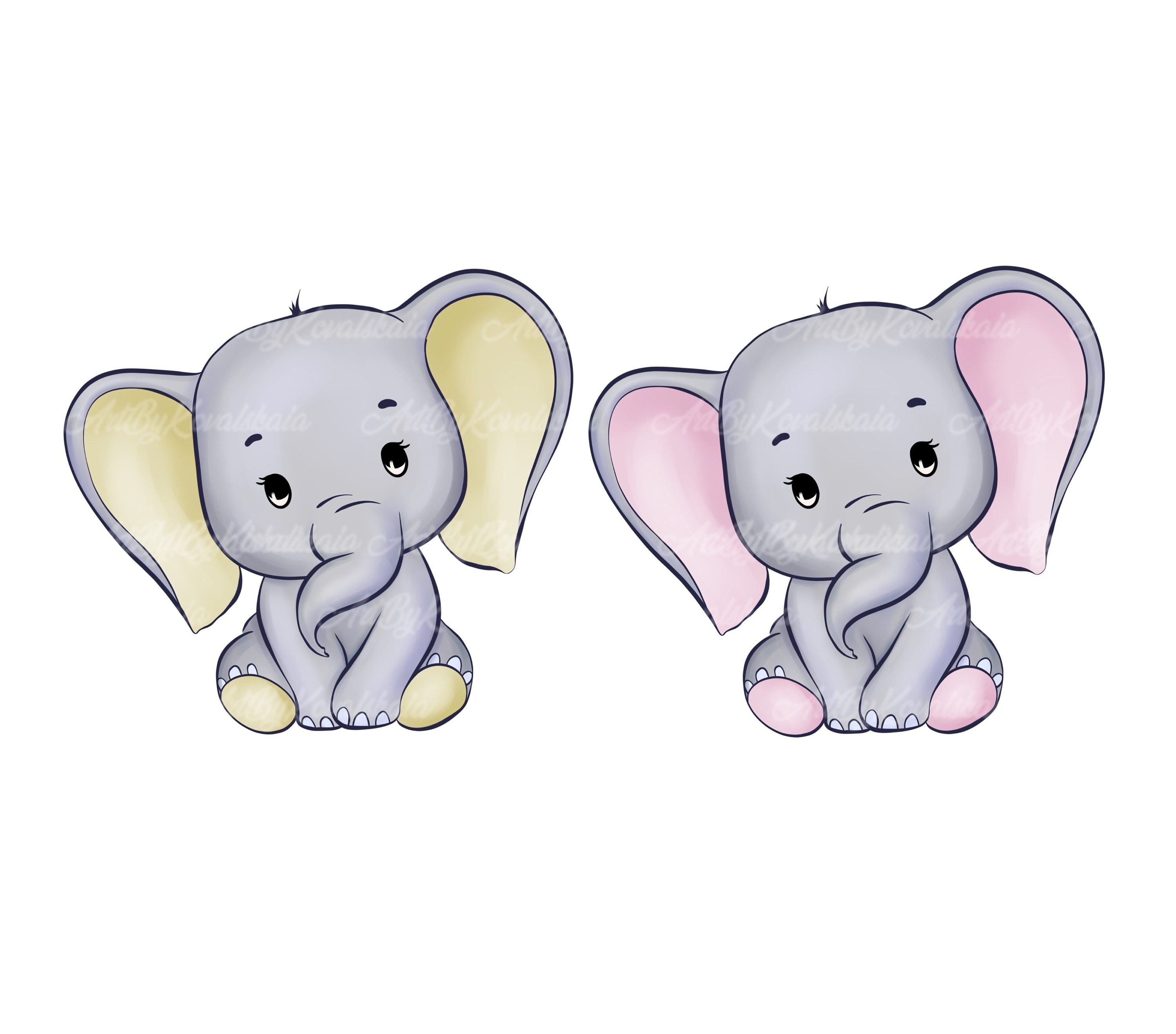 Elephant Baby And Mom Cartoon