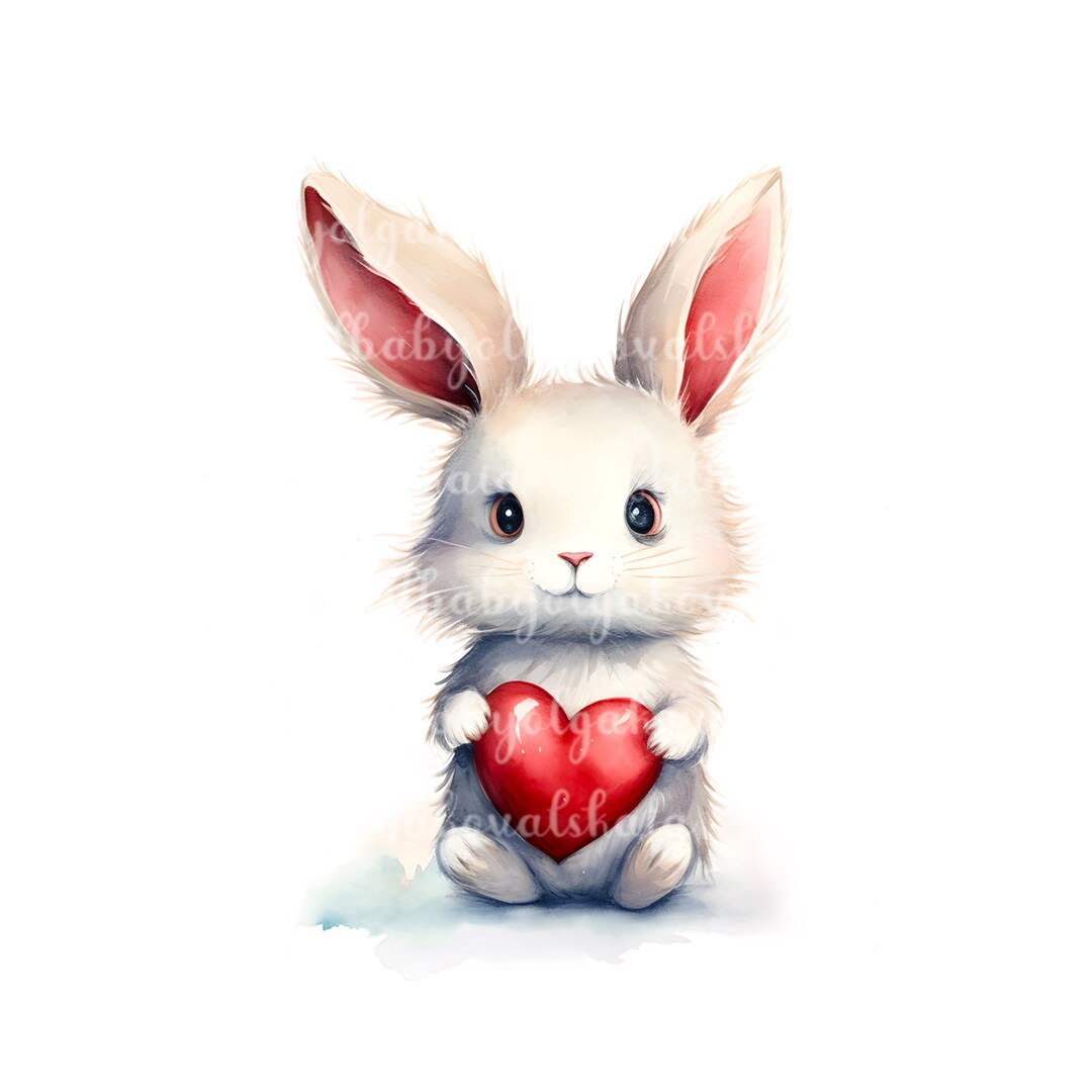 Watercolor Bunny PNG, Bunny With Heart, Cute Rabbit, Valentines Day ...